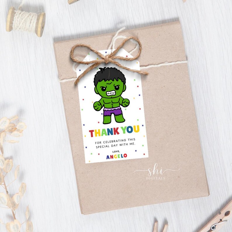 Hulk Thank You Tag Editable Superhero Hulk Birthday Gift Tag Printable ...