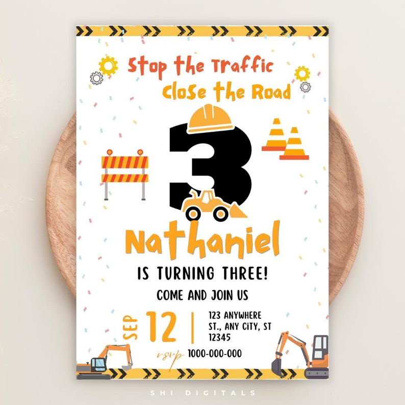 Construction Birthday Party Invitation Template Editable Construction ...