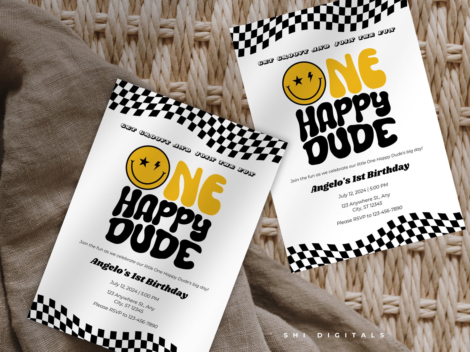 One Happy Dude Birthday Invitation Template Editable Retro One Happy ...