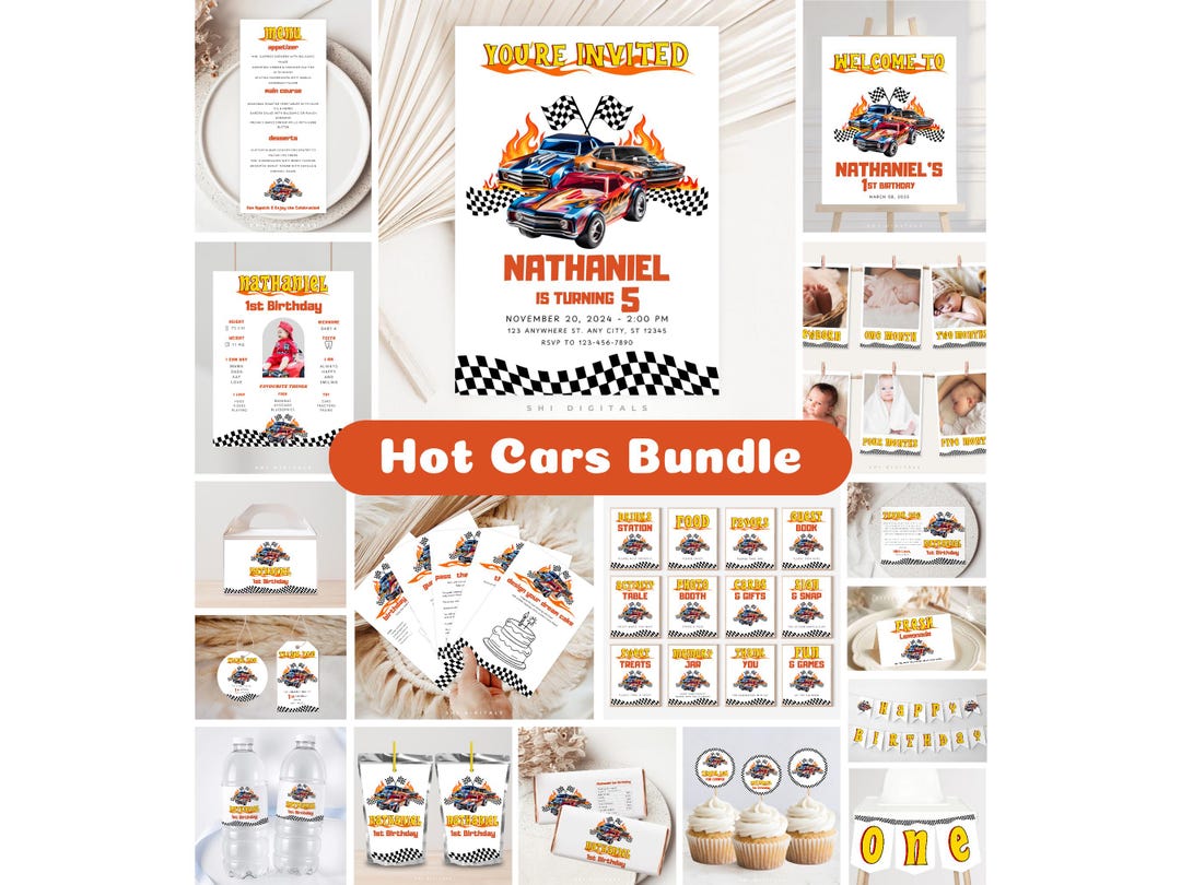 Hot Cars Birthday Party Bundle Editable Racing Theme HC01 - Etsy