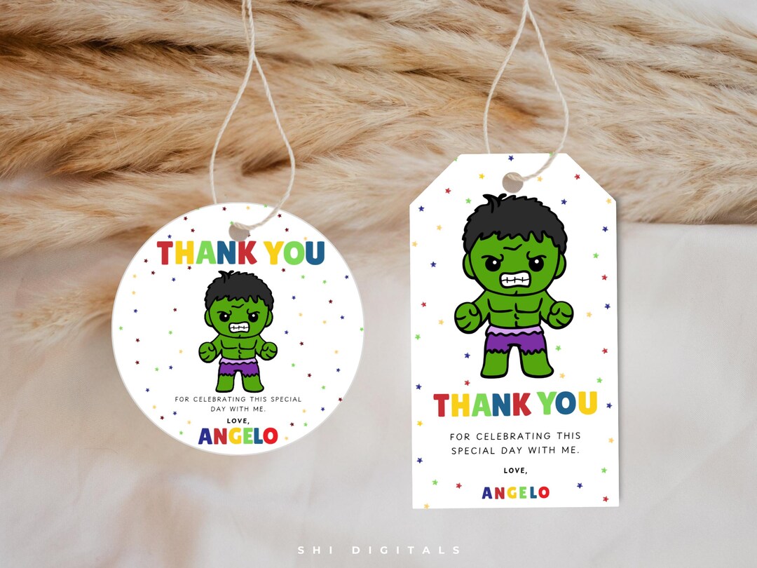 Hulk Thank You Tag Editable Superhero Hulk Birthday Gift Tag Printable ...