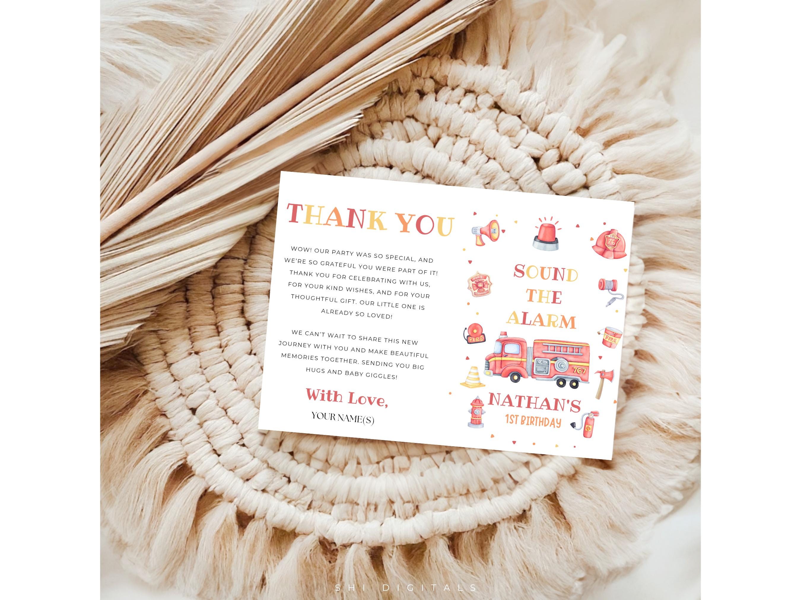 Editable Firetruck Thank You Card Template Printable Thank You Card ...