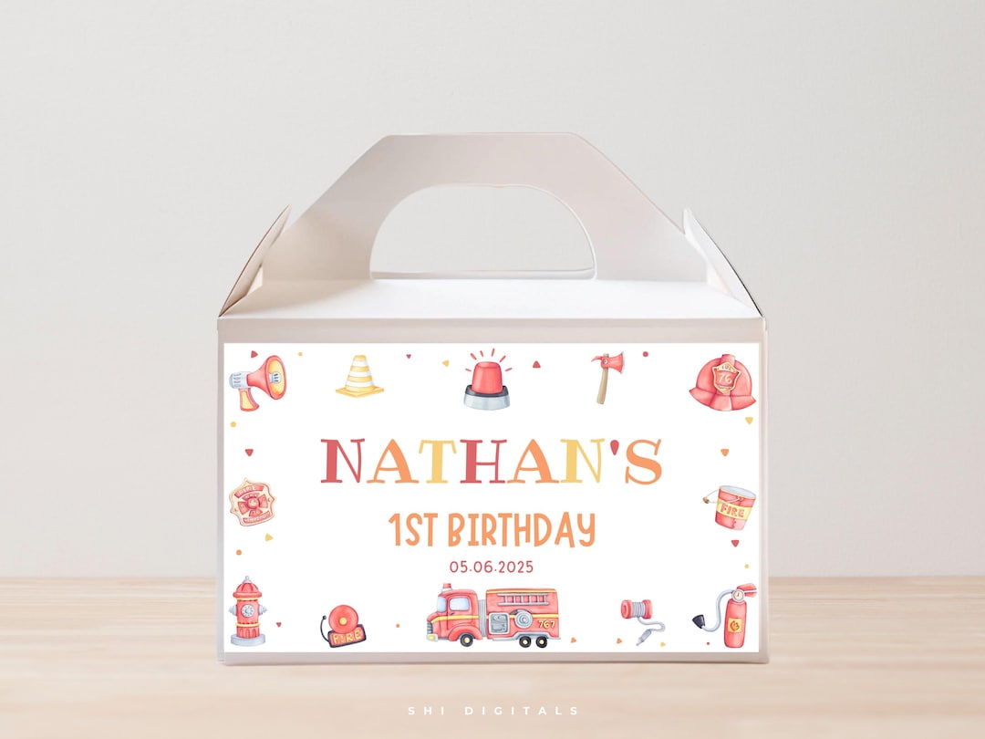 Firetruck Gable Box Template Editable Firemen Party Box Firefighter ...