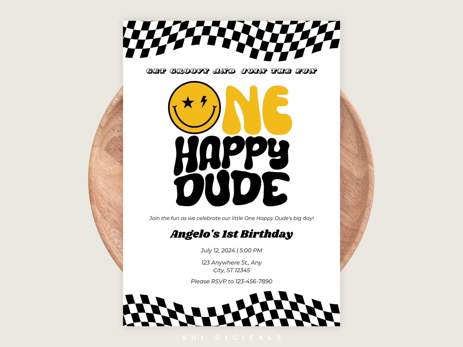 One Happy Dude Birthday Invitation Template Editable Retro One Happy ...