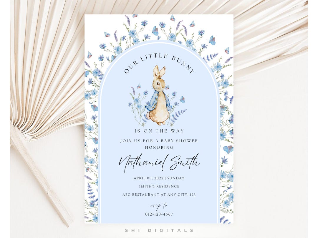 Peter Rabbit Baby Shower Blue Arch Invitation Classic Peter Rabbit Baby ...