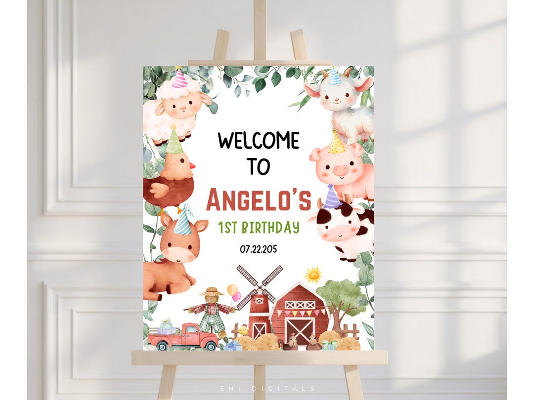 Farm Animals Baby Shower Welcome Sign Farm Barnyard Poster Editable ...