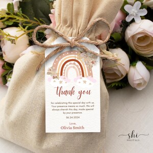 Editable Boho Rainbow Thank You Party Tags Baby Shower Favor Gift Tags ...