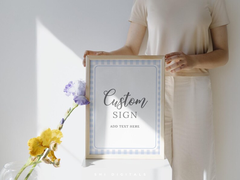 Blue Gingham Custom Sign Template BG01 - Etsy