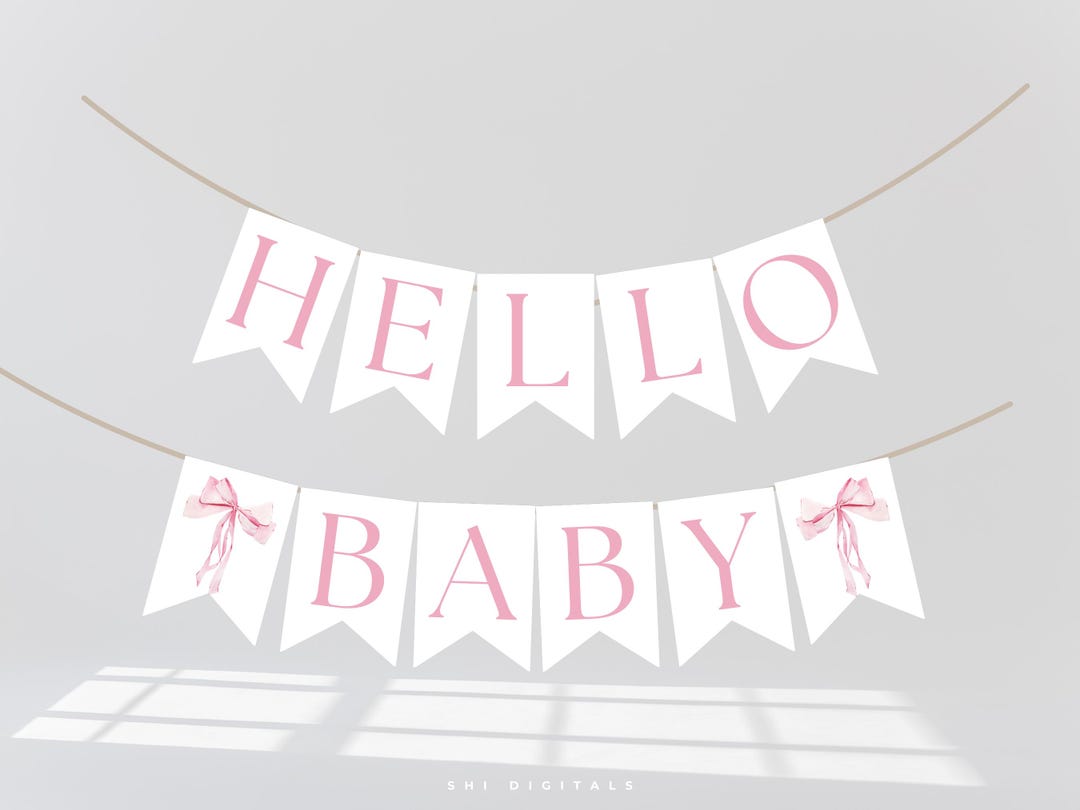 Pink Bow Hello Baby Banner Printable Hello Baby Banner Pink Bow Baby ...