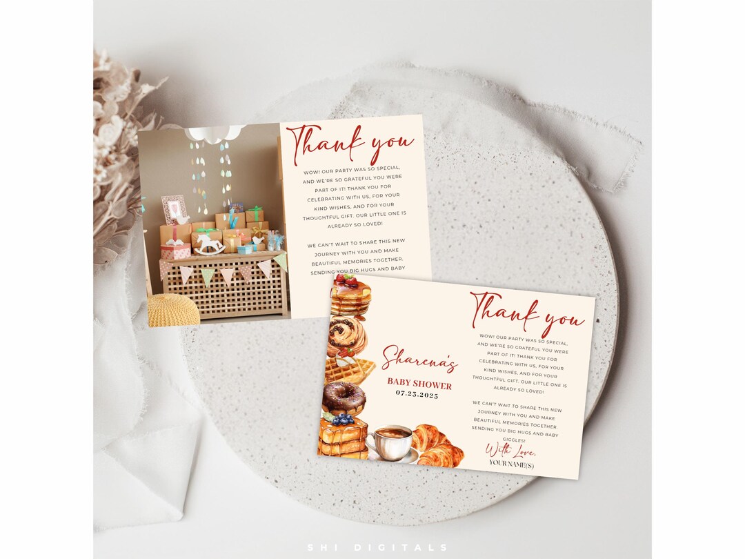 Baby Brunch Thank You Card Template Printable Breakfast Thank You Card ...