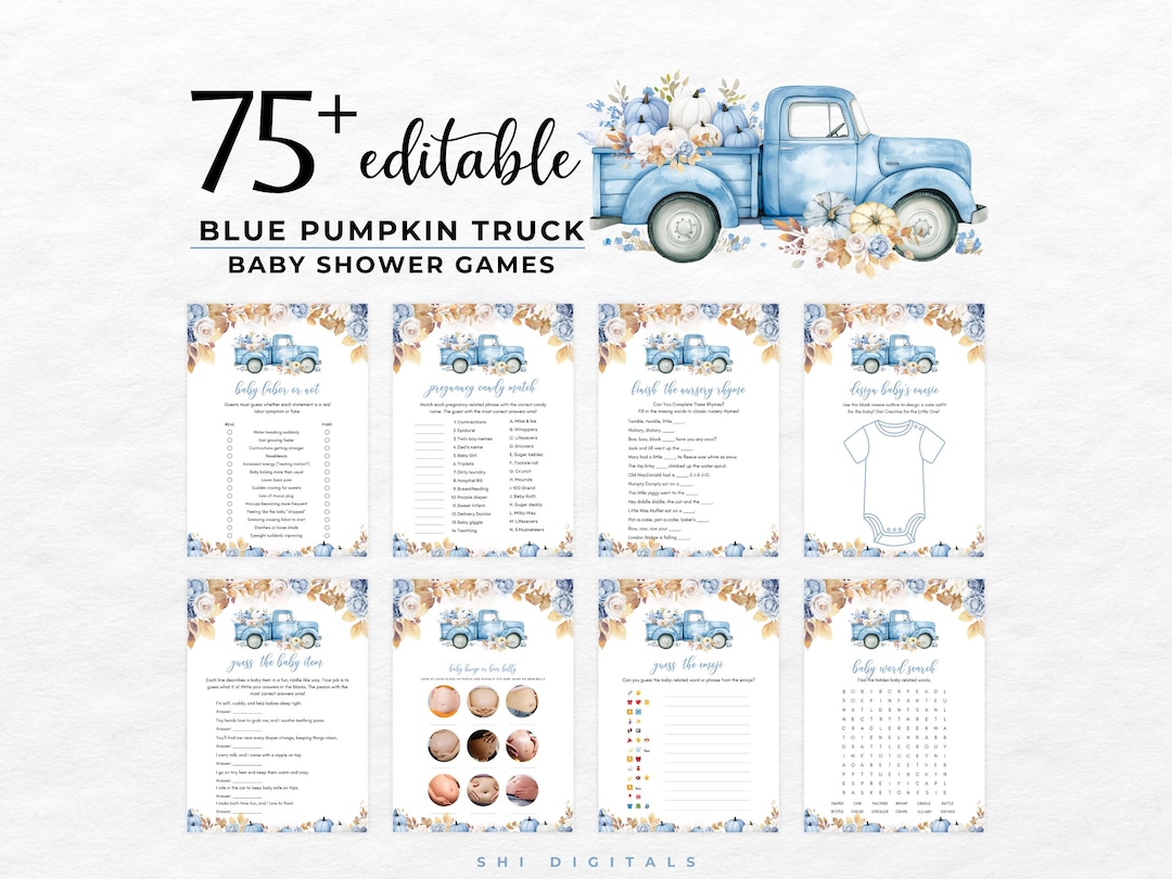 Blue Pumpkin Truck Baby Shower Games: 77 Printable Activities (digital ...