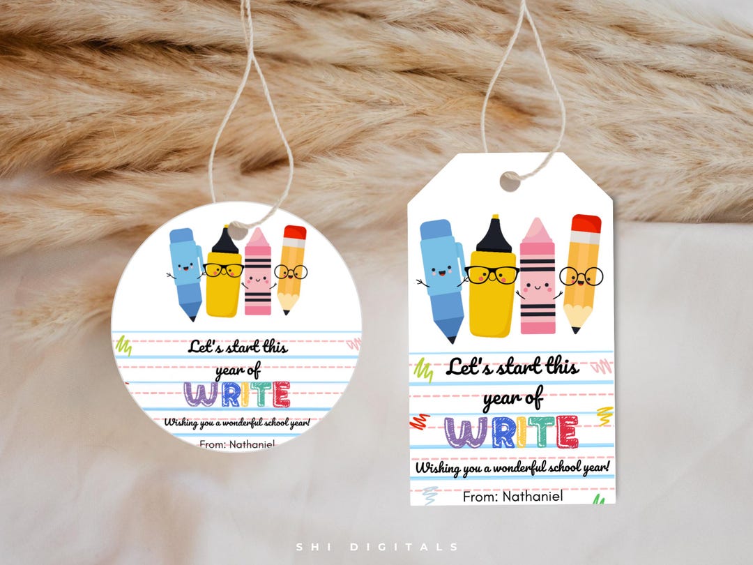 Cute Pencil Gift Tag Editable Let's Start This Year off Write Tag ...