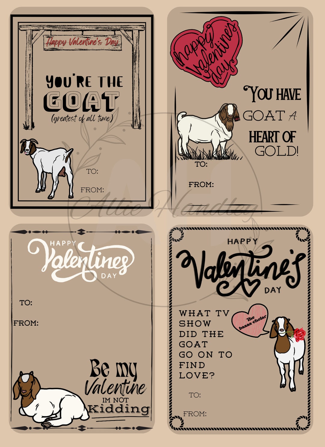 Boer Goat Western Cowboy Valentine Cards DIY Printable Valentine Cattle ...