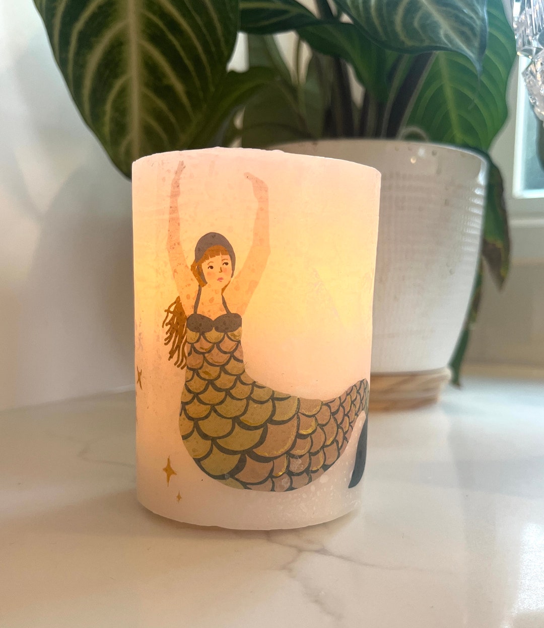 4 Flameless Candle Vintage Mermaid, Shells, Starfish Whimsical ...