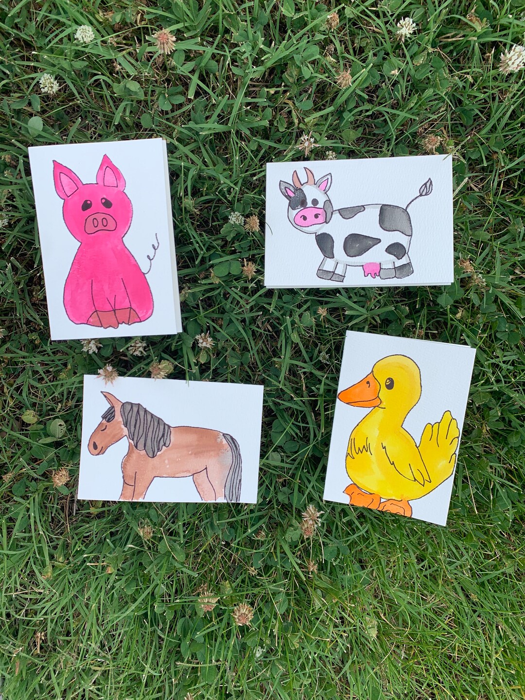 Farm Animal Cards Handmade Animal Cards Hand Painted Farm Animals ...