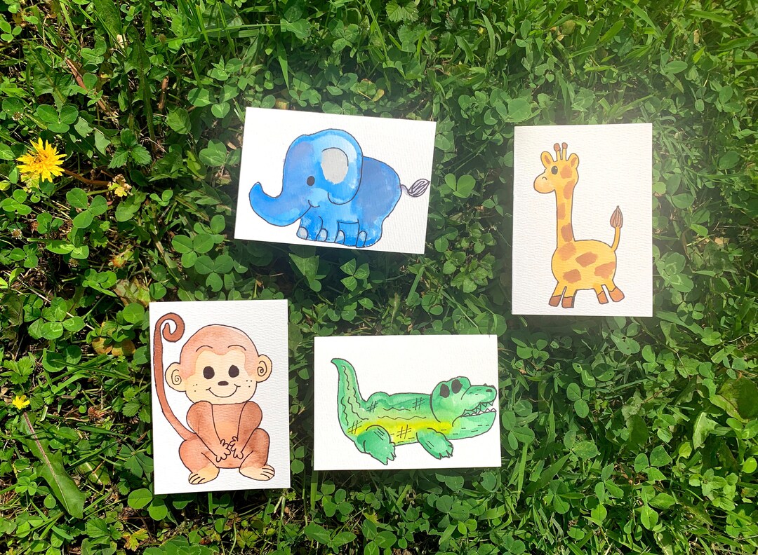 Zoo Animal Cards Handmade Animal Cards Hand Painted Zoo Animal Greeting ...