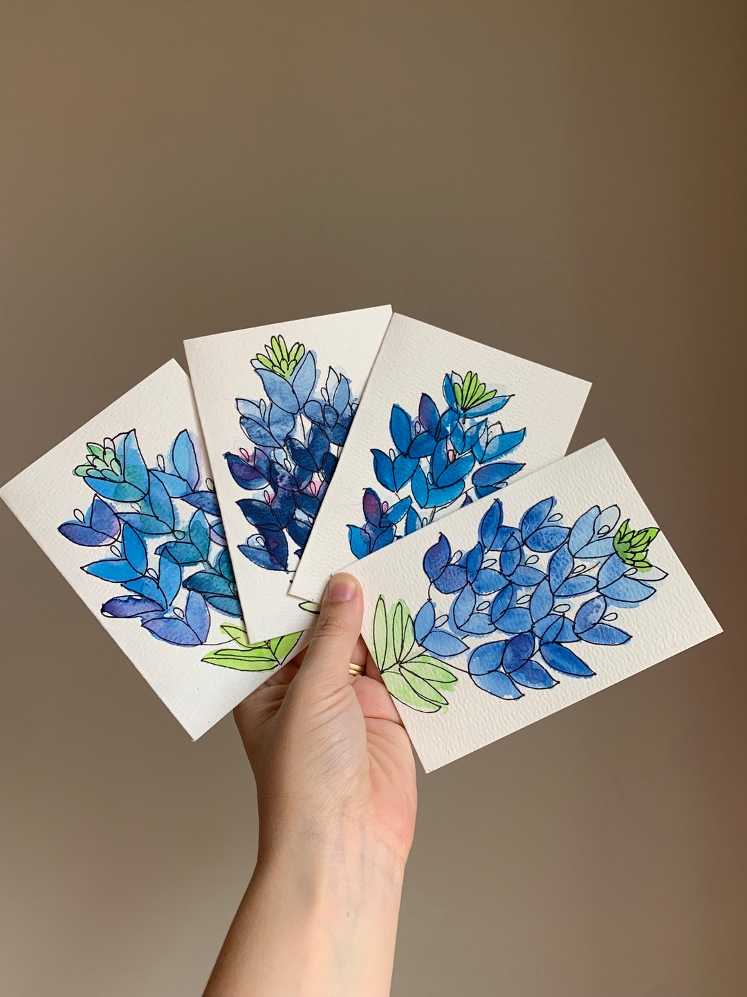 Cards Handmade Blue Bonnet Flower Cards Hand Painted Bluebonnet Card ...