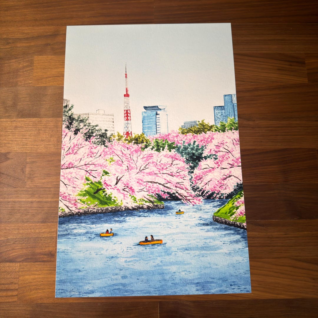 Tokyo Tower Riverfront Landscape Water Color Poster Print - Optional 3D ...