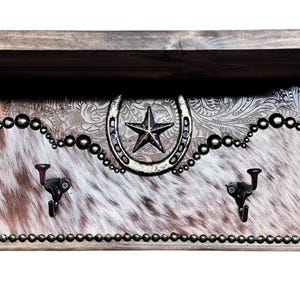 Cowboy Western Decor Cowhide & Embossed Leather Pine Wood Wall Shelf ...