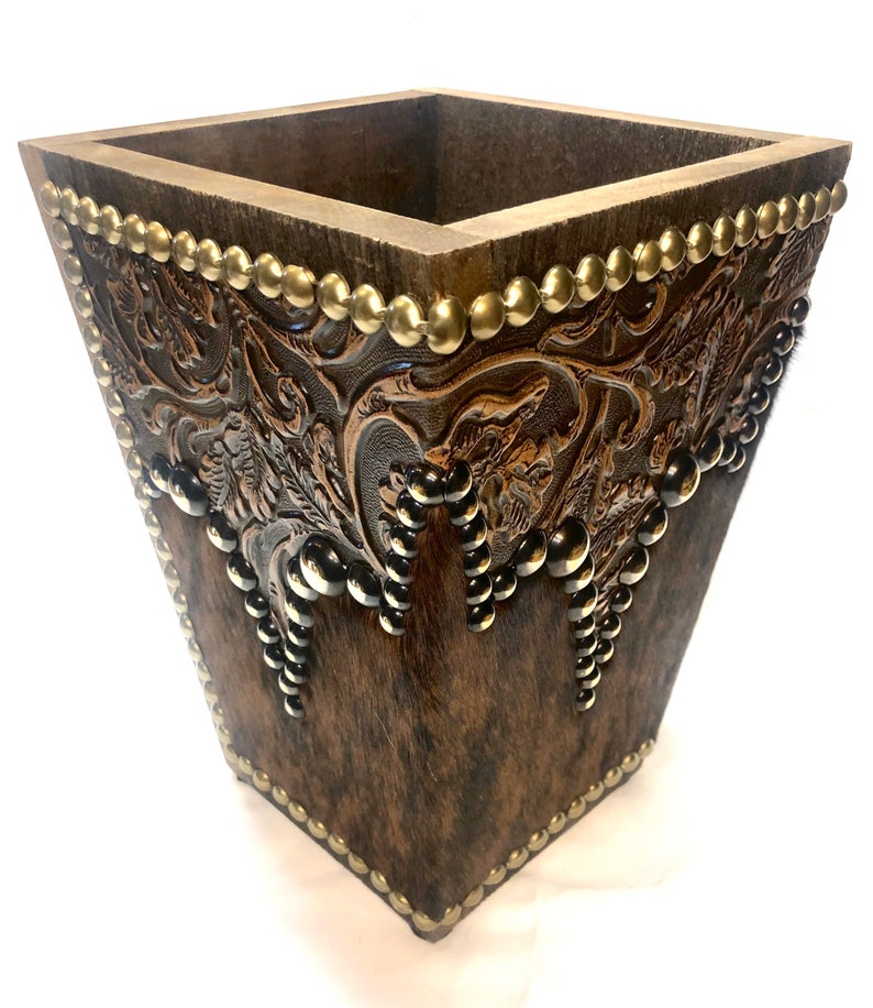 Gorgeous Unique Leather & Cowhide Western Decor Waste Basket - Etsy
