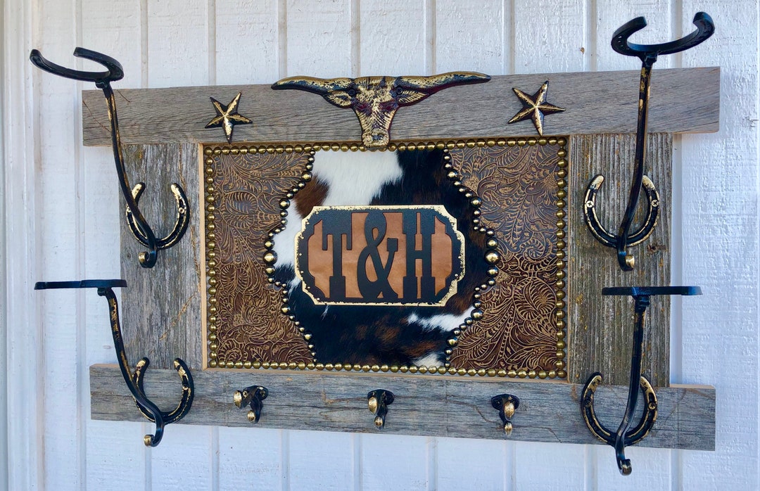 Personalized Reclaimed Barn Wood Western Decor Cowboy Cowhide & Leather ...