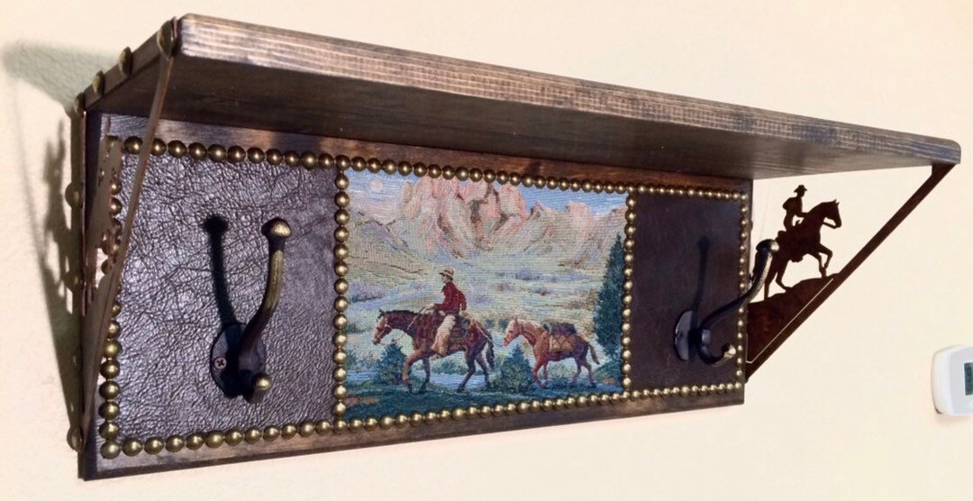 Cowboy Tapestry Wall Shelf With Hooks, Western Home Decor - Etsy