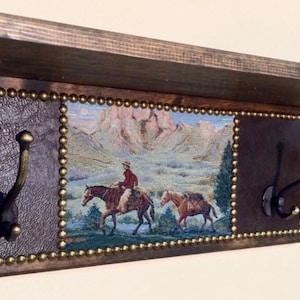Cowboy Tapestry Wall Shelf With Hooks, Western Home Decor - Etsy