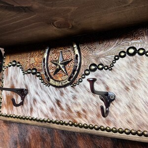 Cowboy Western Decor Cowhide & Embossed Leather Pine Wood Wall Shelf ...