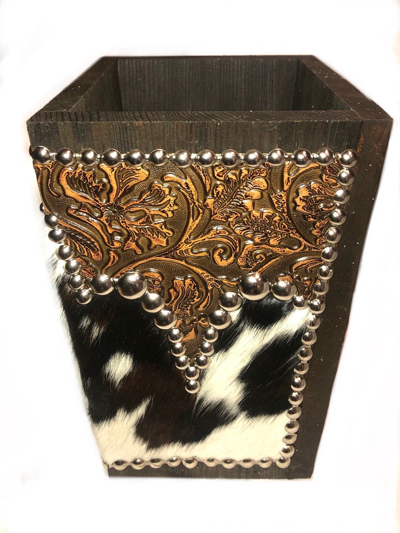 Gorgeous Unique Leather & Cowhide Western Decor Waste Basket - Etsy