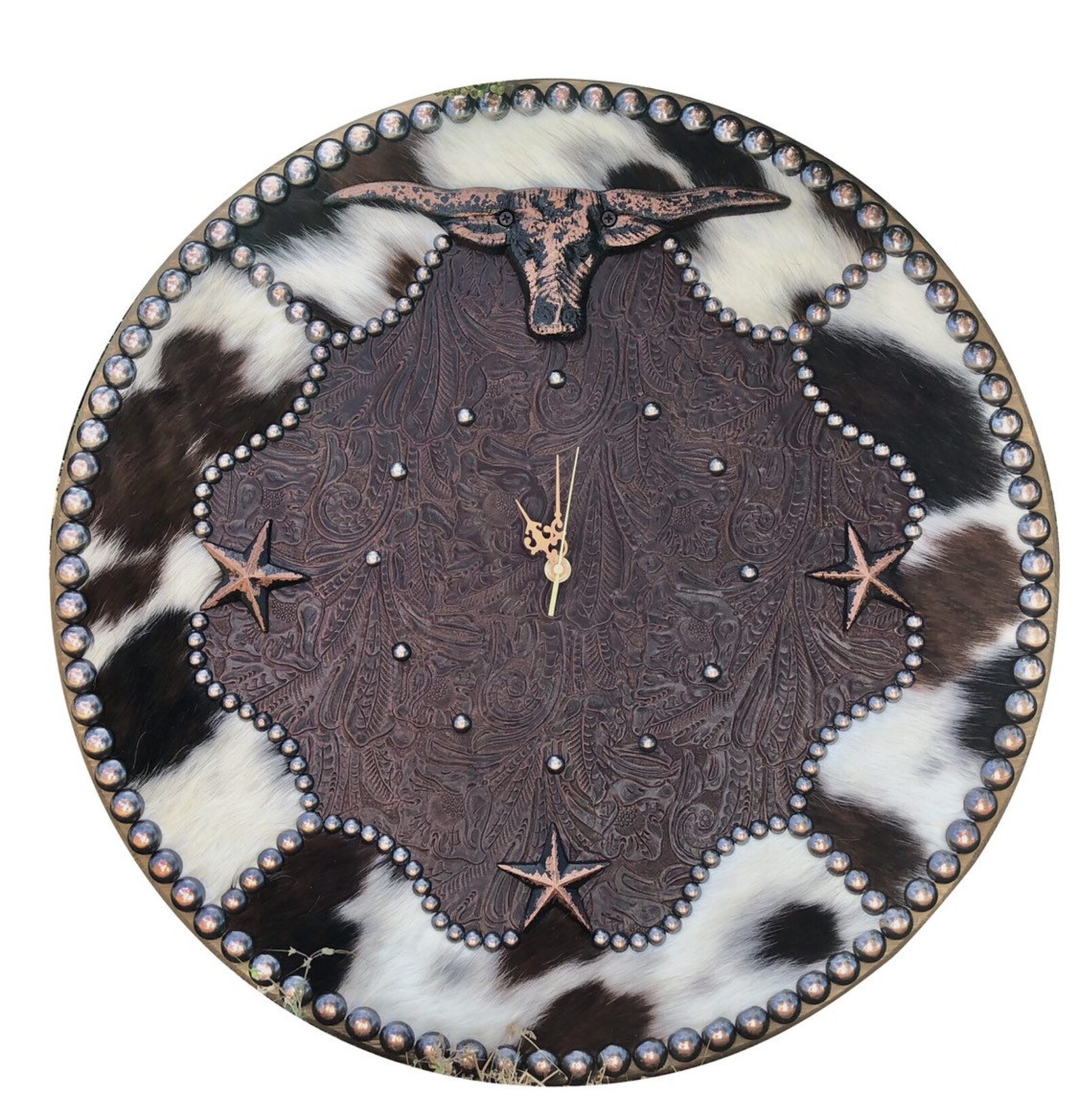 24 Large Round Western Decor Cowhide Leather Longhorn Wall | Etsy