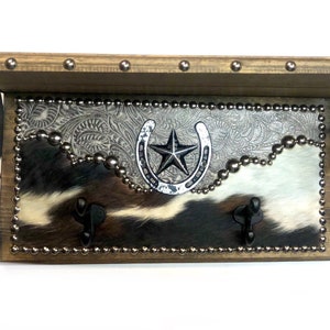 Cowboy Western Decor Cowhide & Embossed Leather Pine Wood Wall Shelf ...