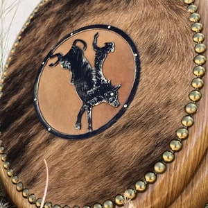 Western Cowhide Rodeo Bronc Rider Oak Toilet Seat Standard Round Cowboy ...