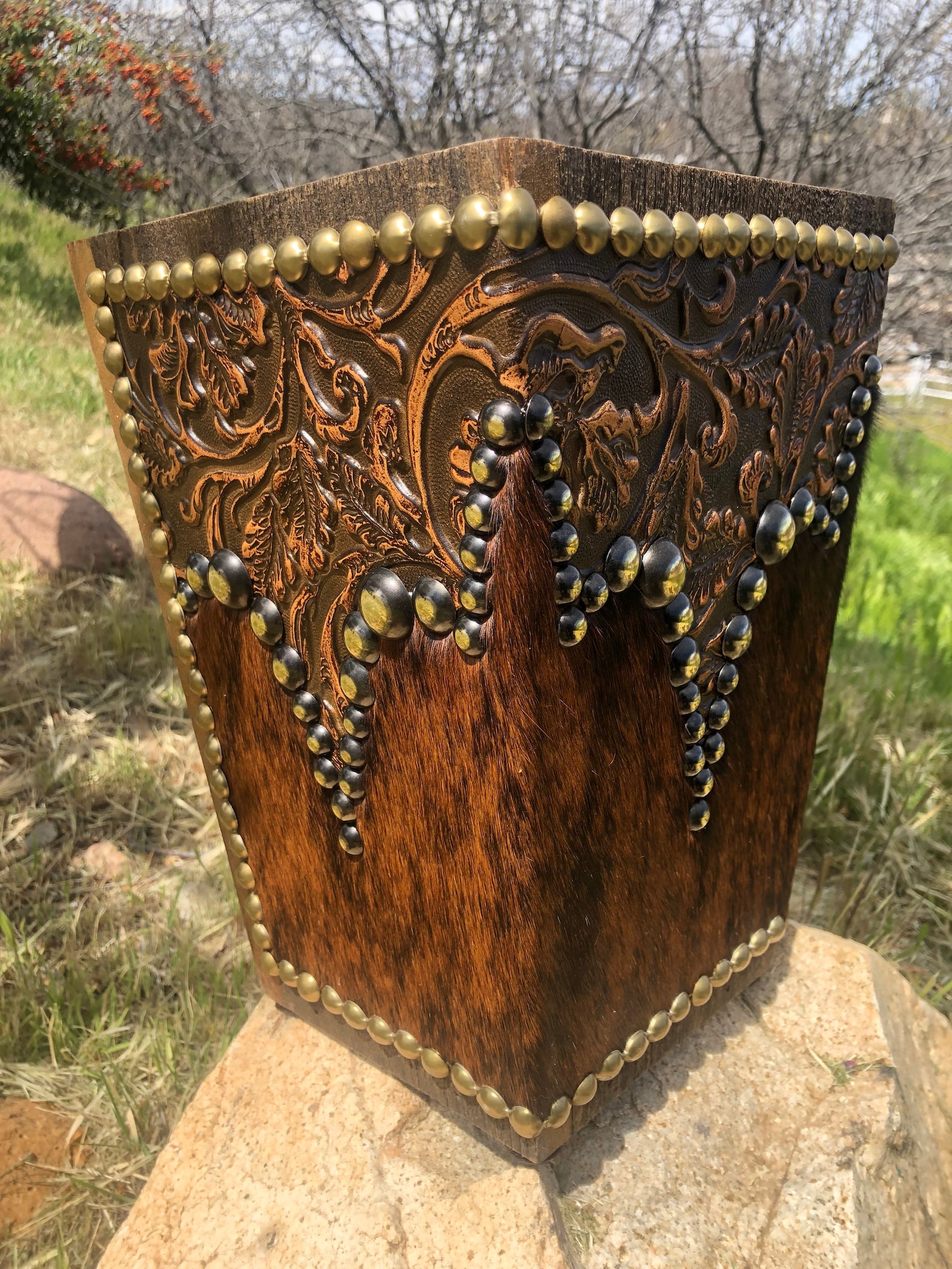 Gorgeous Unique Leather & Cowhide Western Decor Waste Basket - Etsy