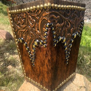 Gorgeous Unique Leather & Cowhide Western Decor Waste Basket Reclaimed ...