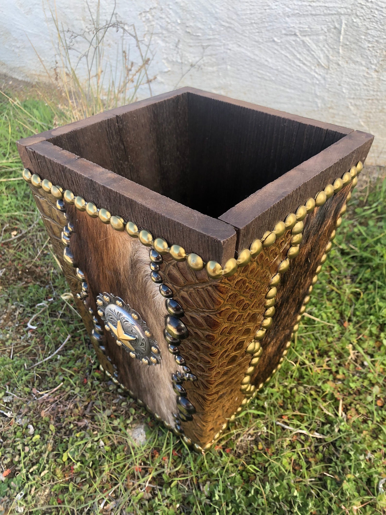 Gorgeous Unique Leather & Cowhide Star Concho Waste Basket | Etsy