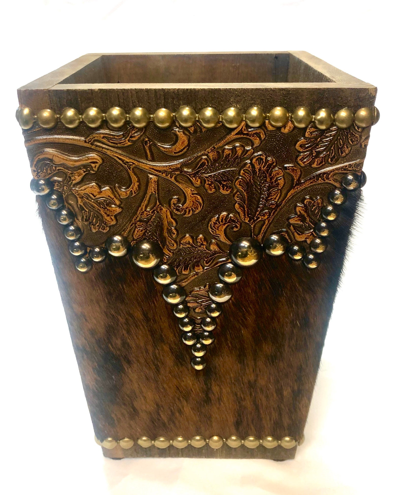 Gorgeous Unique Leather & Cowhide Western Decor Waste Basket - Etsy