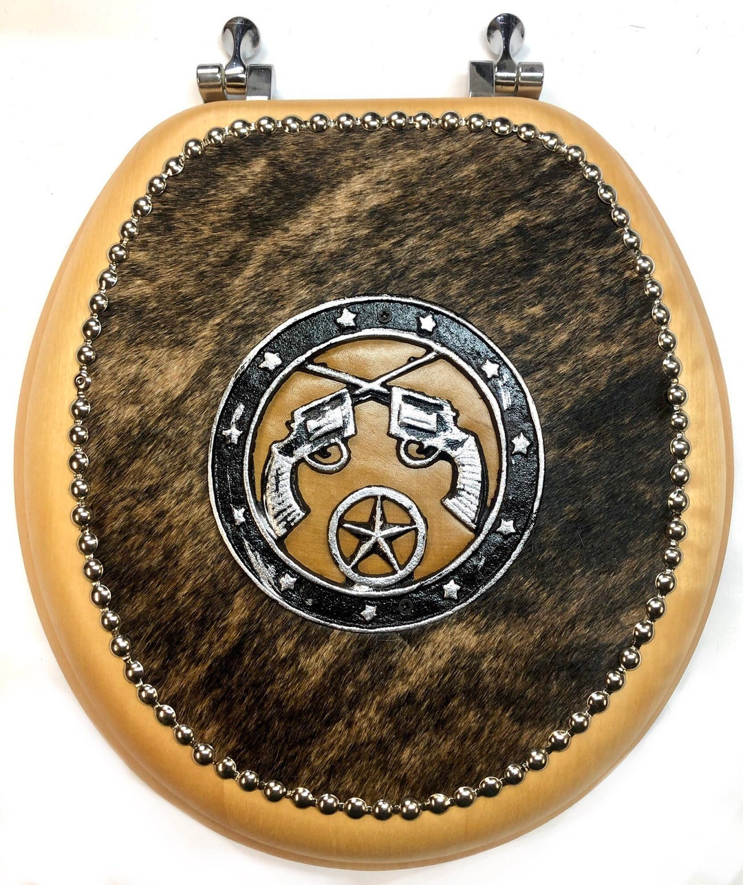 Unique Cowboy Western Decor Cowhide & Leather Crossed Pistols Oak ...