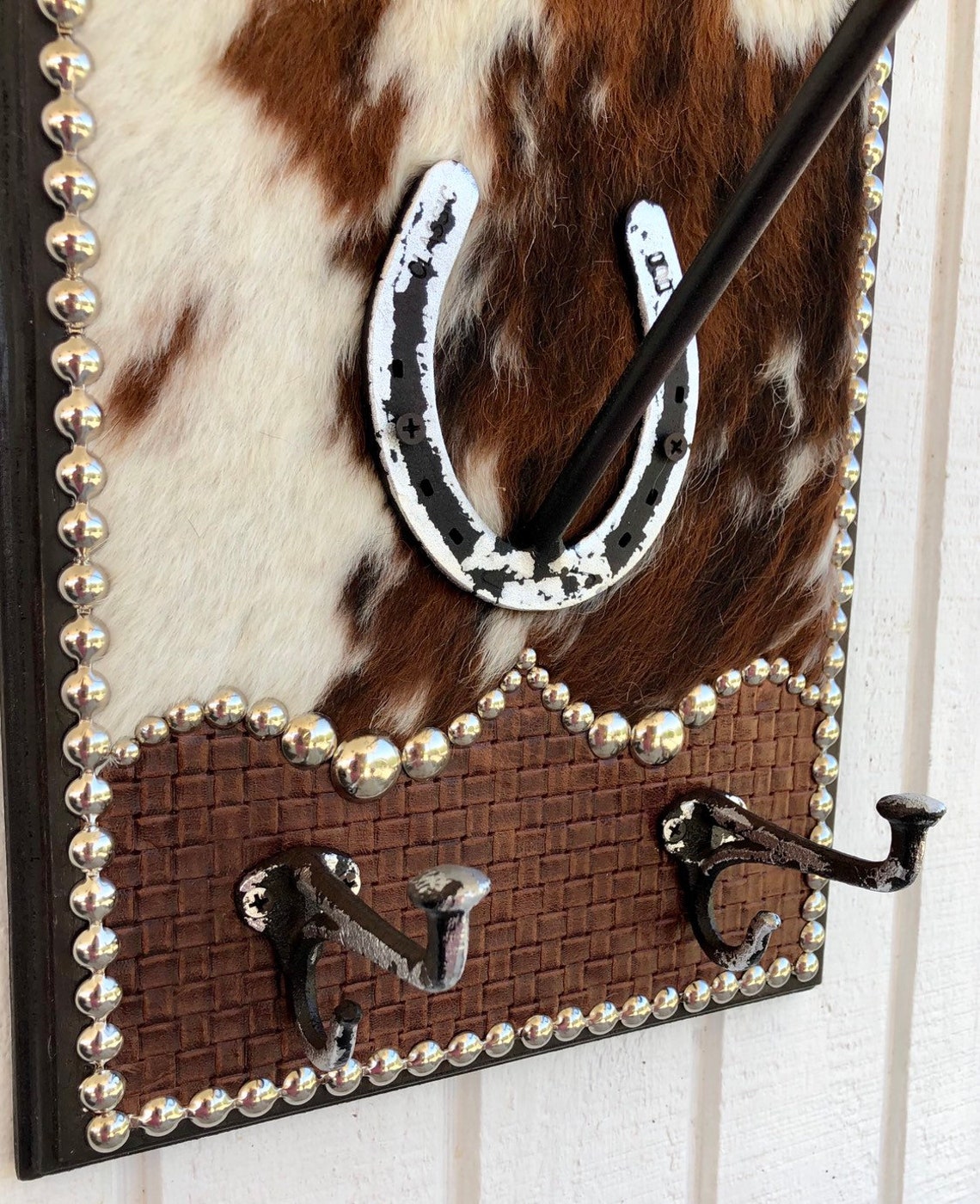 Dark Walnut Stained Wood Western Decor Cowboy Cowhide & | Etsy