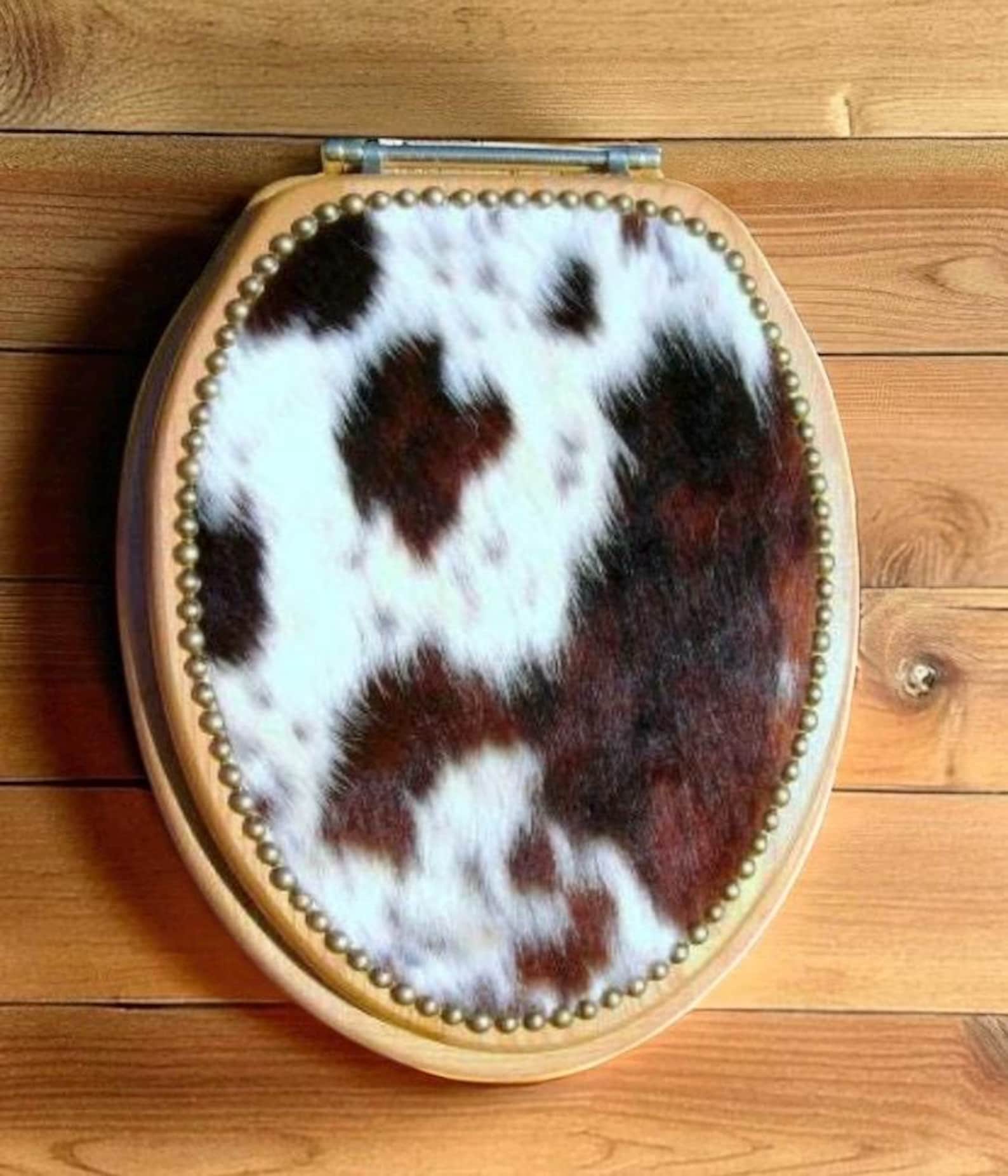 Classic Plain & Simple Cowboy Cowhide Solid Oak Toilet Seat Western ...