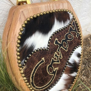 Western Decor "cowboy" Cowhide & Distressed Leather SOLID Oak Toilet ...