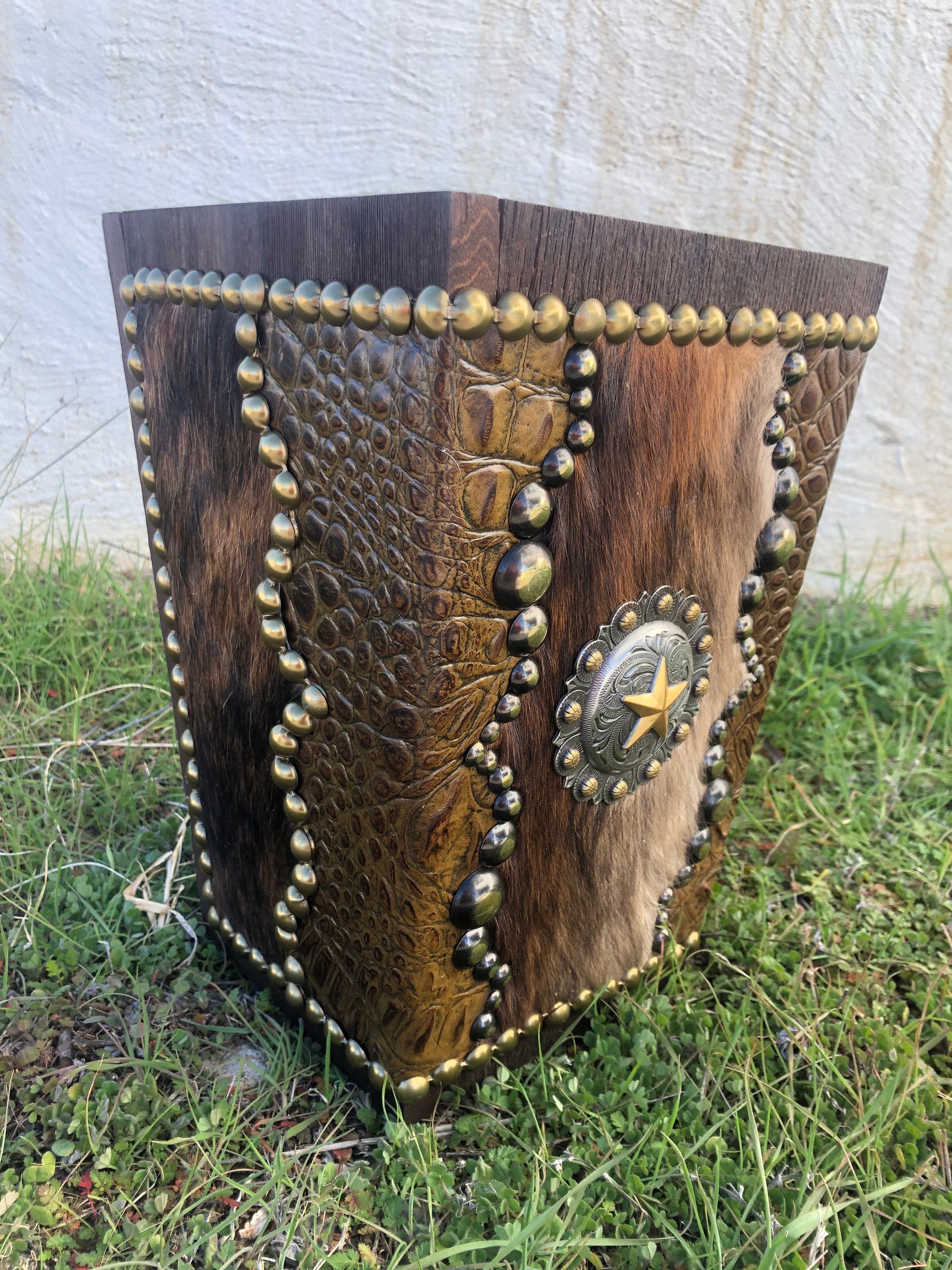 Gorgeous Unique Leather & Cowhide Star Concho Waste Basket | Etsy