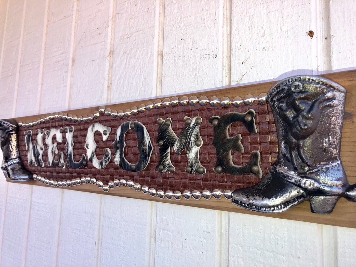 Cowboy Boots Western Decor Cowhide Letter WELCOME Sign Rustic - Etsy