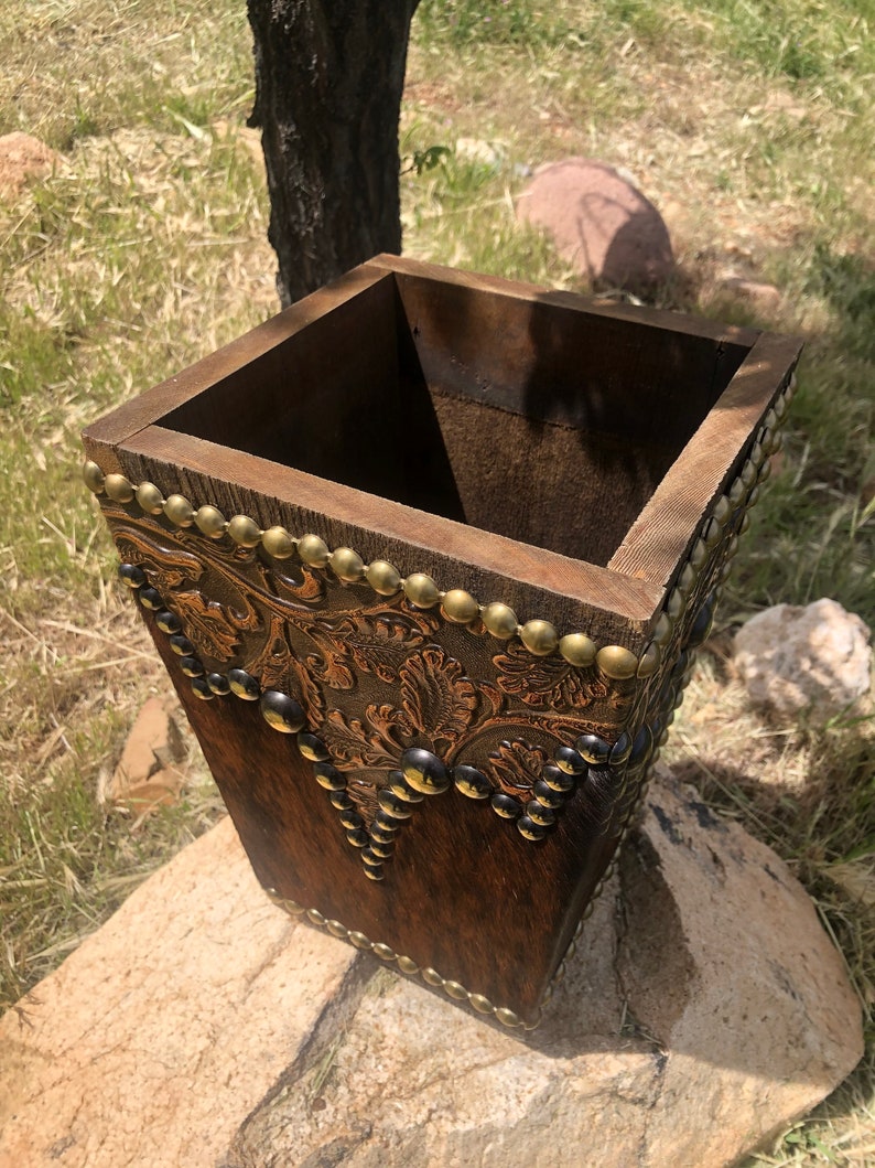 Gorgeous Unique Leather & Cowhide Western Decor Waste Basket - Etsy