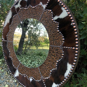 Tooled Leather & Cowhide Fancy Western Cowboy Ranch Decor 36" Round ...