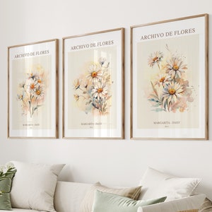 Set of 3 Daisy Print, Botanical Wall Art, Daisy Decor Posters ...