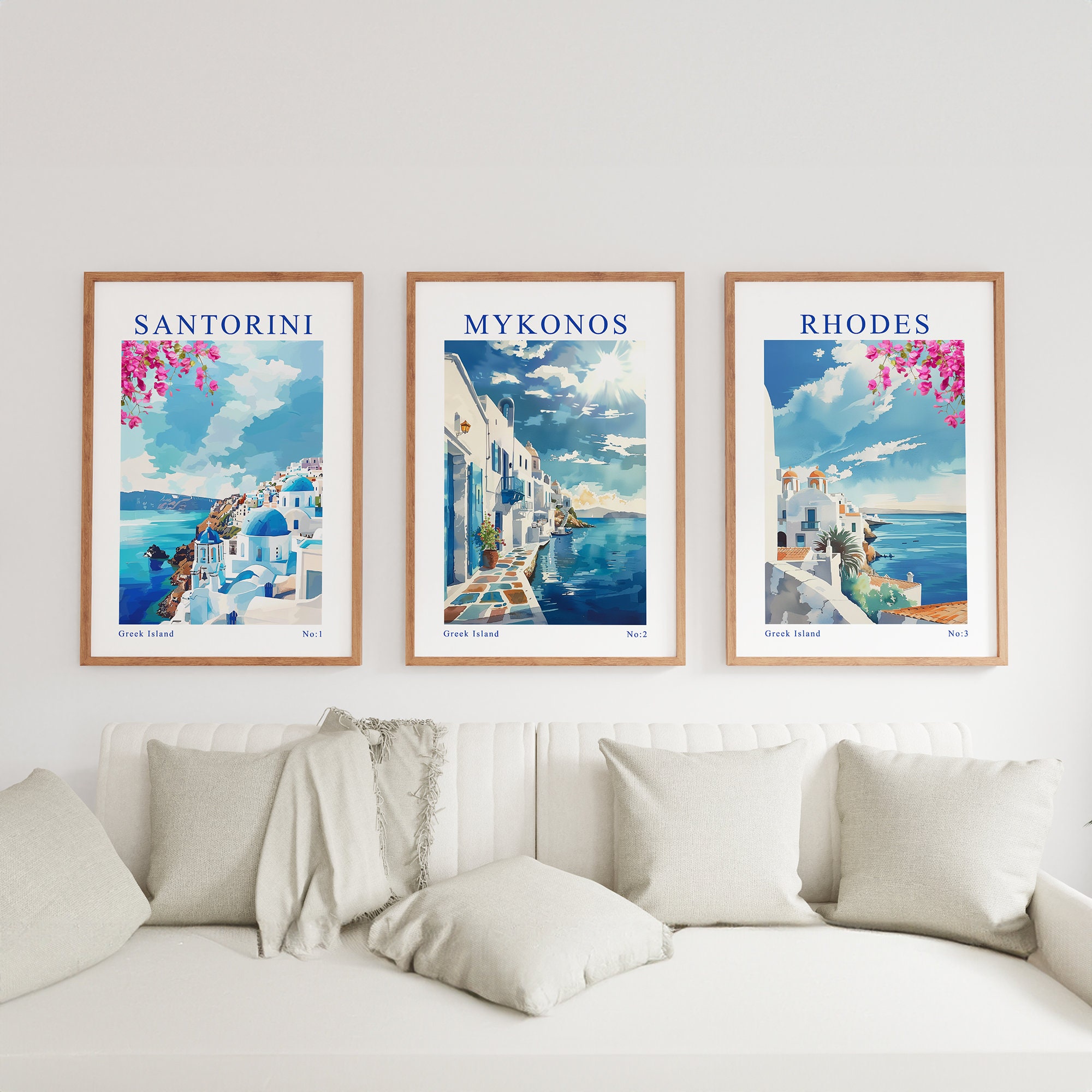 Greek Island Wall Art, Greece Set of 3 Prints, Santorini, Mykonos ...