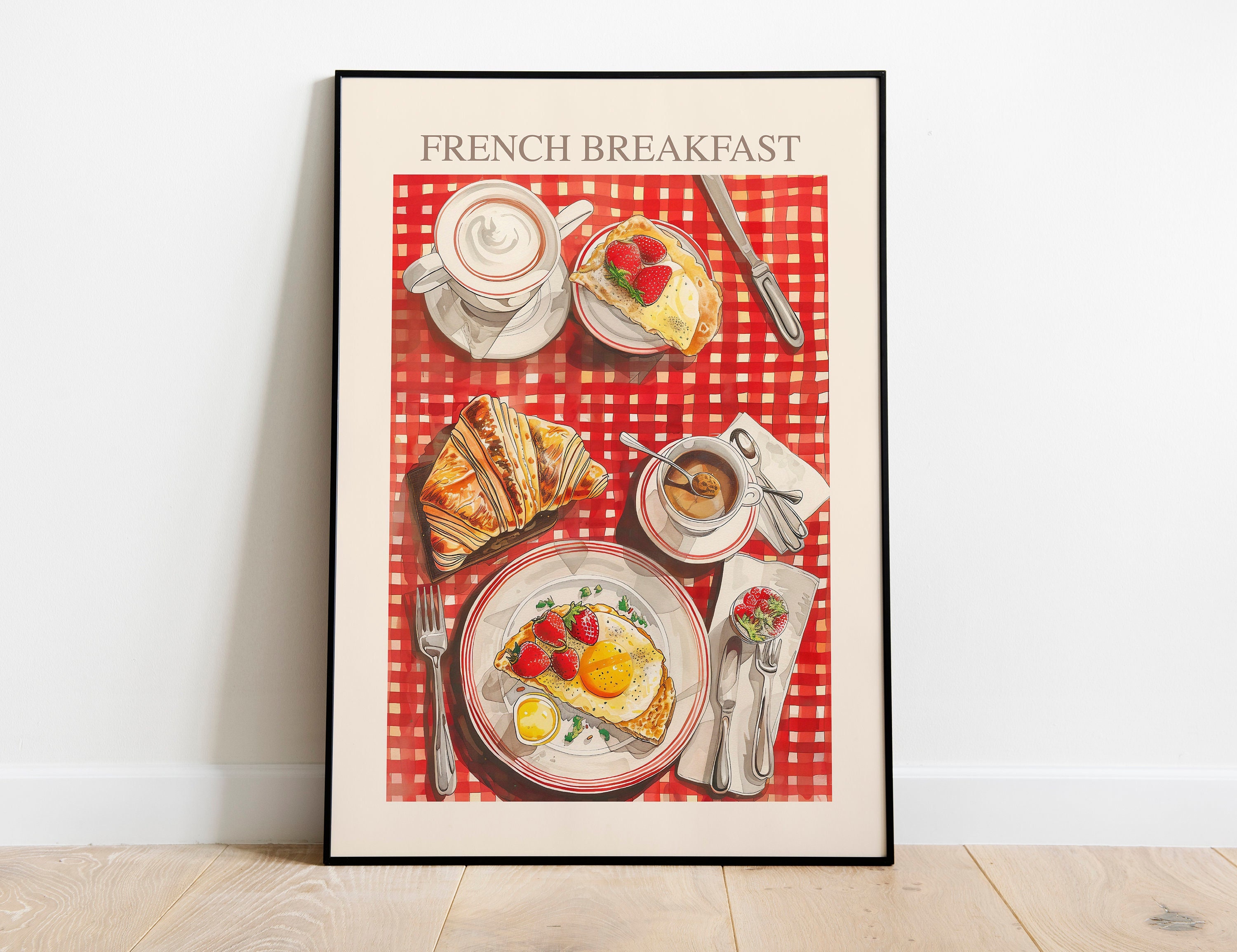 French Breakfast Wall Art, Watercolor Effect, Coffee, Tea, Omelette ...