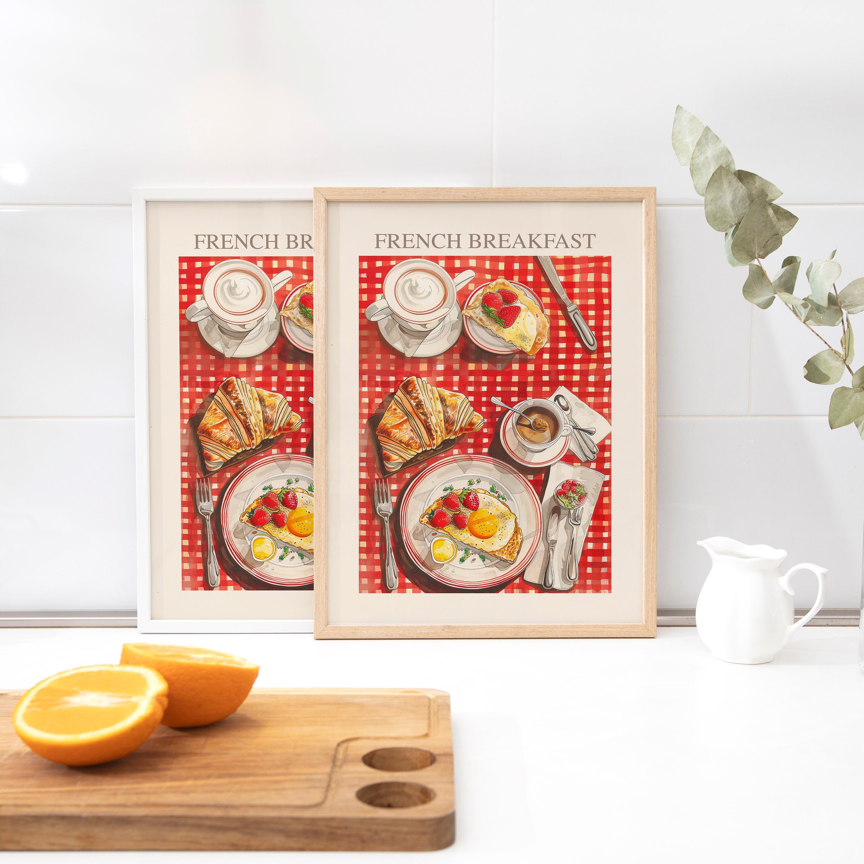 French Breakfast Wall Art, Watercolor Effect, Coffee, Tea, Omelette ...