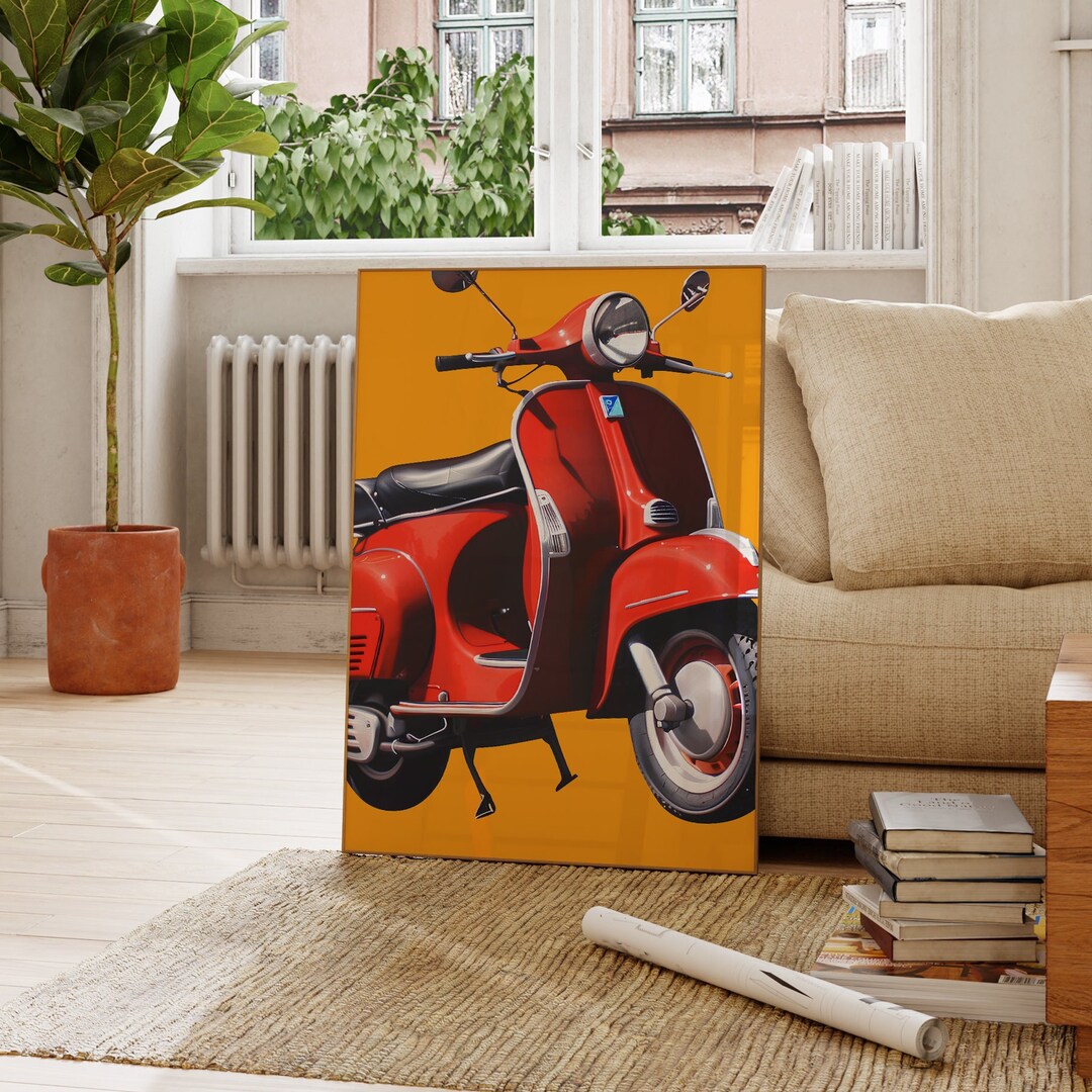 Retro Red Scooter Wall Art Print, Digital Download, Printable ...