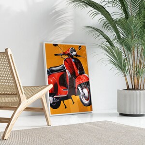 Retro Red Scooter Wall Art Print, Digital Download, Printable ...